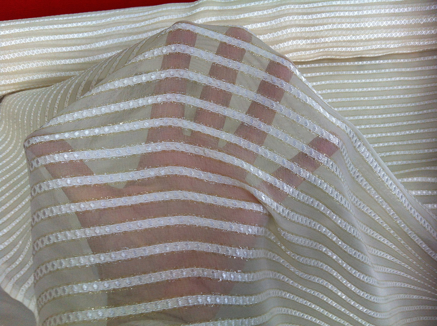 pure silk Devore fabric, golden ivory striped silk Devore gold metallic ...
