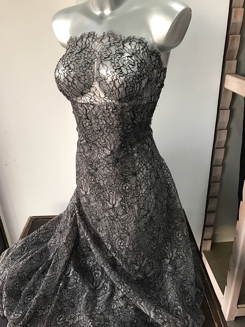 Grey metallic gold lace fabric French lace Solstiss lace scallop edging ...