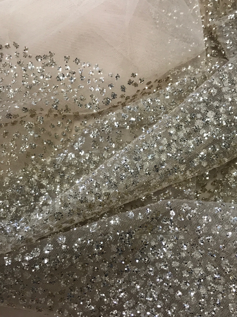 Bridal Glitter tulle fabric wave design white tulle translucent glitter ...